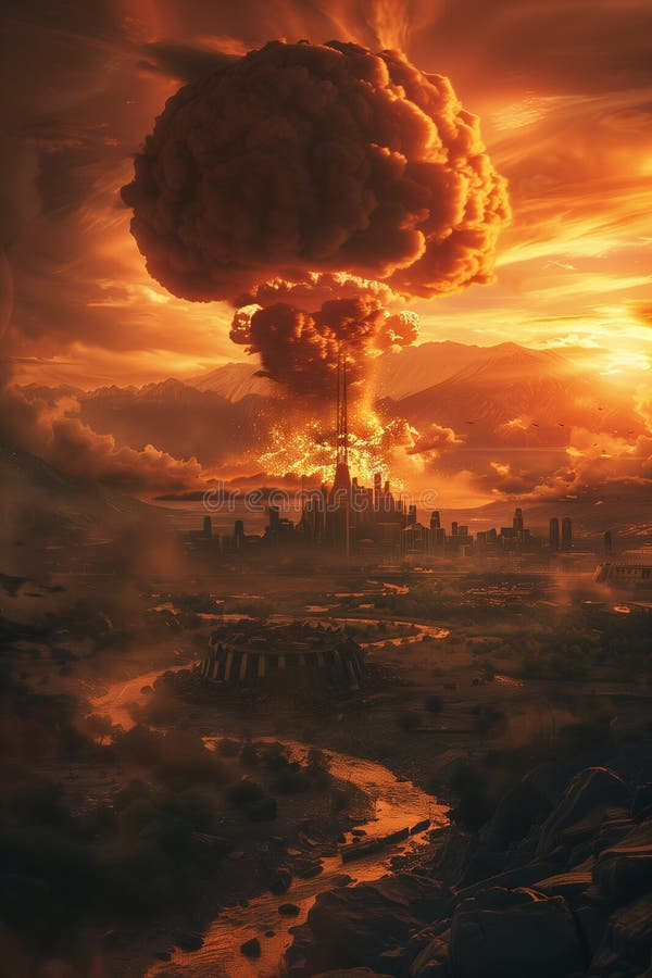 Dramatic Nuclear Explosion with Mushroom Cloud Over Devastated City ...