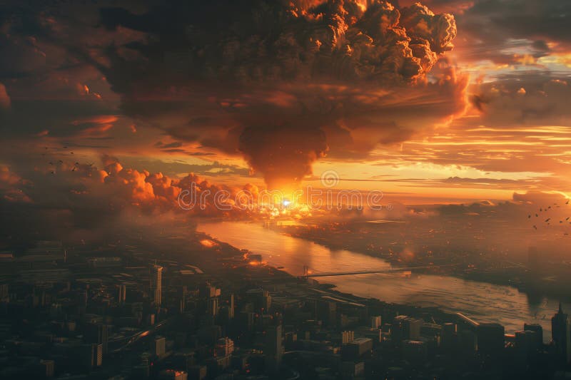 Dramatic Nuclear Explosion with Mushroom Cloud Over Devastated City ...
