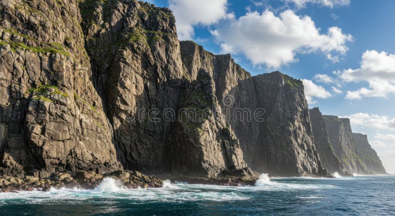 Dramatic Ocean Cliffs and Waves Stock Illustration - Illustration of ...