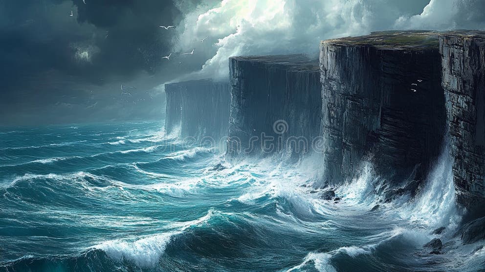 A Dramatic Ocean Cliffside with Waves Crashing Below. Picture Stock ...