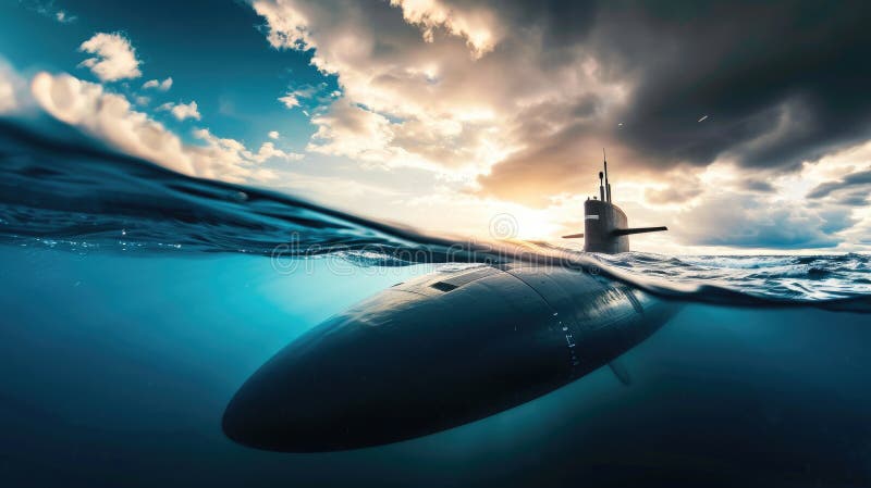 Dramatic Ocean Encounter: Surface and Submarine Perspective. Stock ...