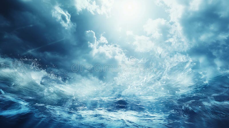Dramatic Ocean Scene with Turbulent Waves and a Bright, Cloudy Sky. the ...