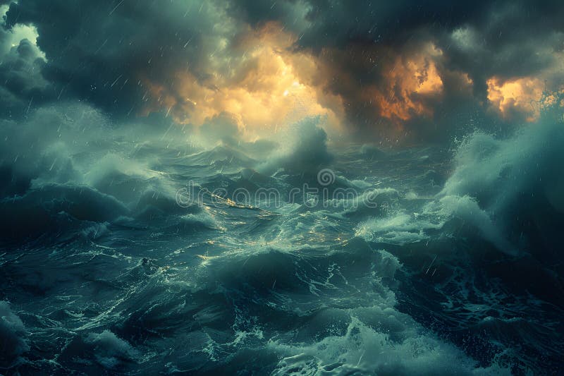 Dramatic Ocean Storm with Vibrant Clouds and Rolling Waves for Poster ...