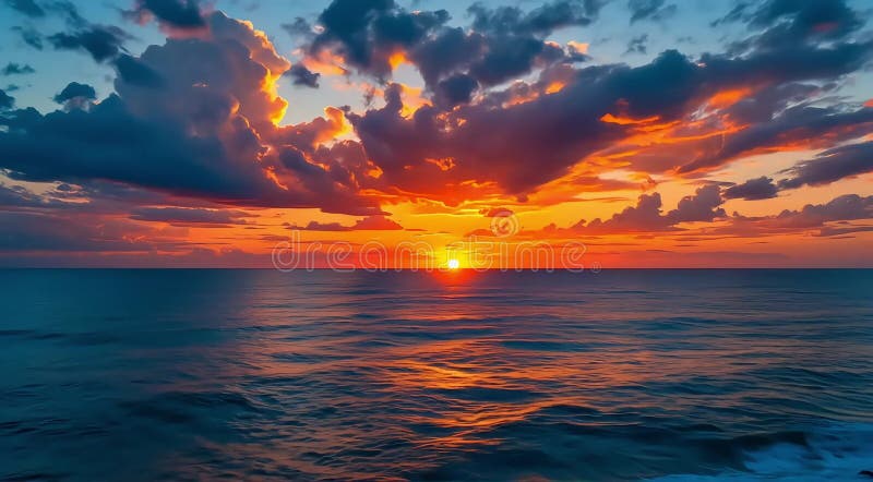 Dramatic Ocean Sunset Fiery Sky Cloudscape Stock Footage - Video of scenic, beautiful: 384346902
