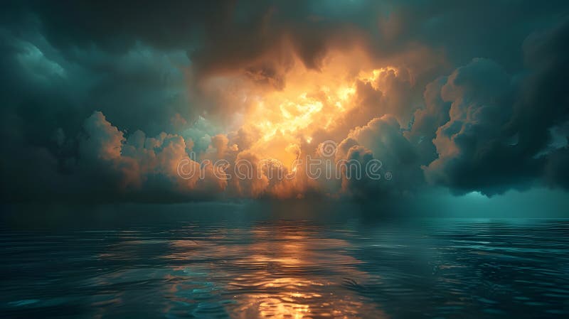 Dramatic Ocean Sunset Illustration Stock Illustration - Illustration of ...
