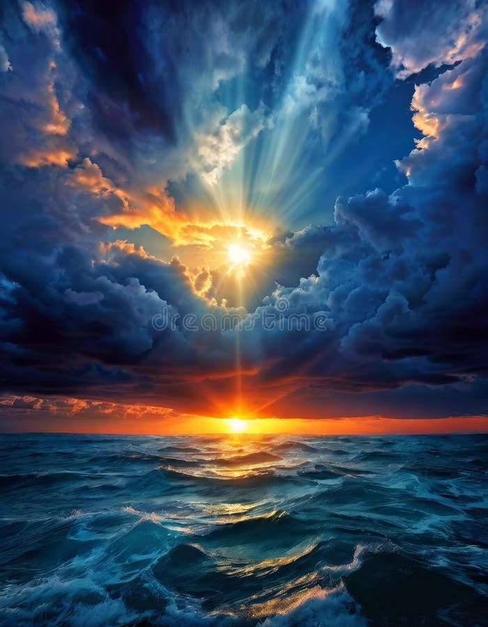 Dramatic Ocean Sunset with Storm Clouds Stock Photo - Image of beauty ...