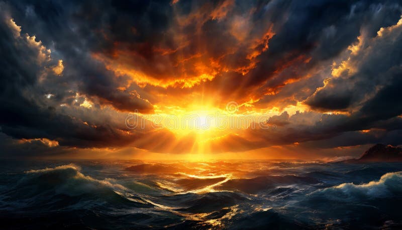 Dramatic Ocean Sunset with Vibrant Clouds and Waves Stock Photo - Image ...