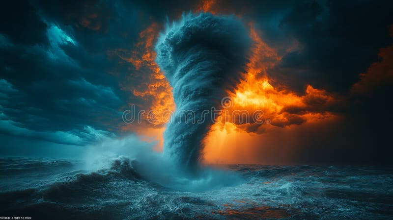 Dramatic Ocean Tornado Captured in Realistic Storm Scene Stock ...