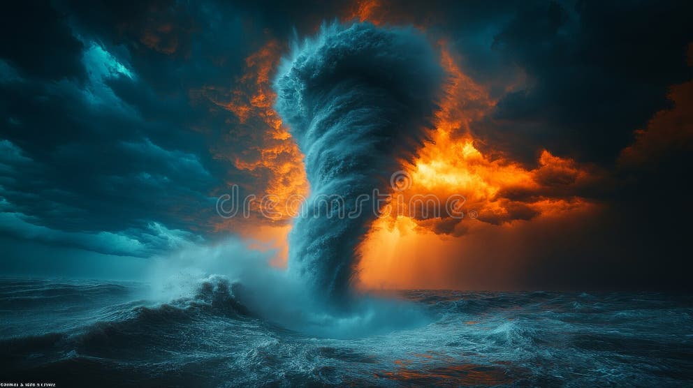 Dramatic Ocean Tornado Captured in Realistic Storm Scene Stock ...
