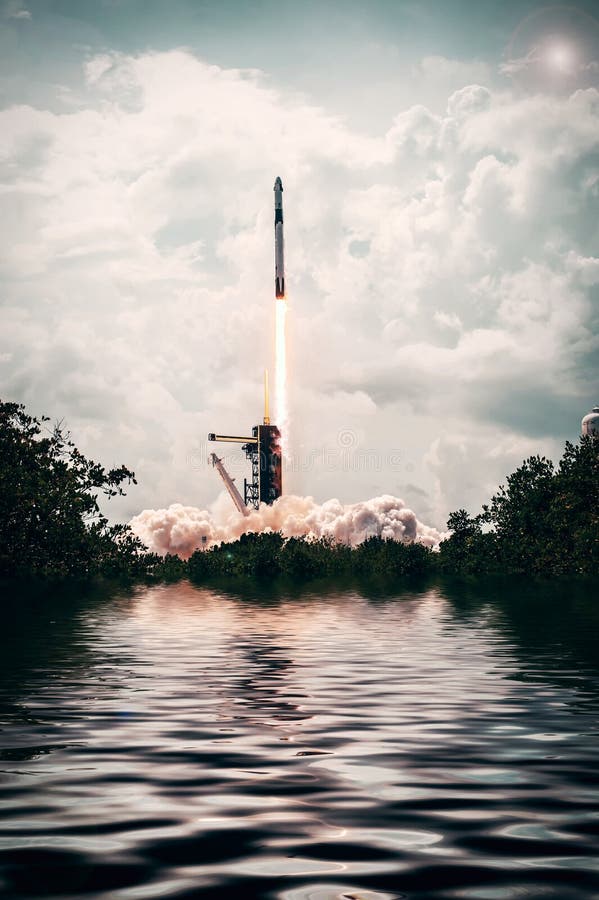 Dramatic Ocean View with Rocket on the Platform.the Elements of this ...