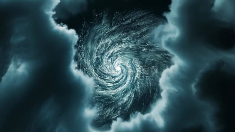 Dramatic Ocean Vortex Surrounded by Storm Clouds, Aerial View. Nature S ...