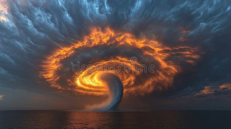 Dramatic Ocean Water Tornado with Intense Cloud Formations and Vivid ...