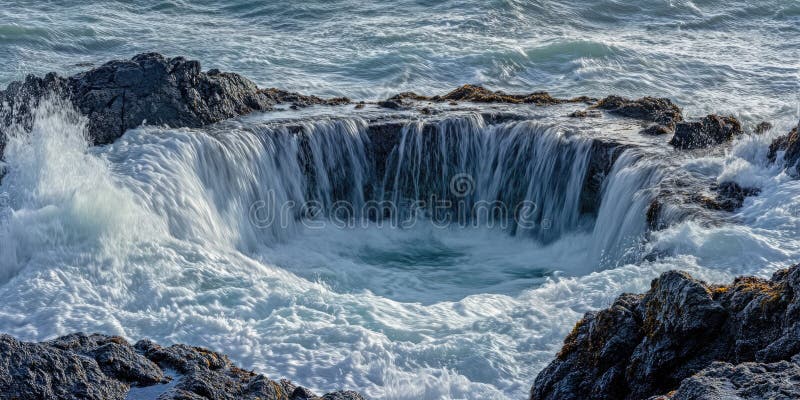 Dramatic Ocean Waterfall stock photo. Image of dramatic - 386341618
