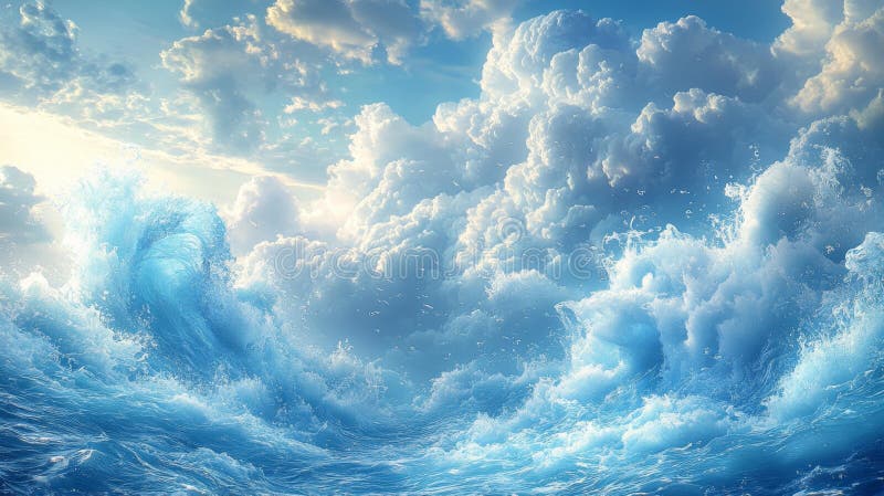 Dramatic Ocean Wave with Clouds - Generative Ai Stock Illustration - Illustration of cloud ...