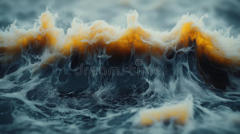 Dramatic Ocean Wave with Golden Highlights Generative AI Stock ...