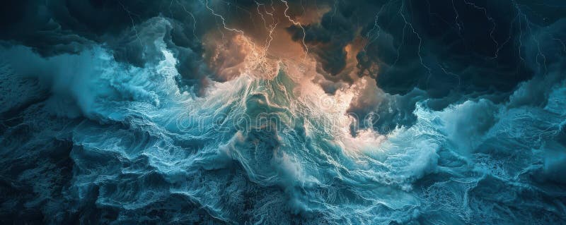 Dramatic Ocean Wave with Lightning in a Dark Stormy Atmosphere Stock ...