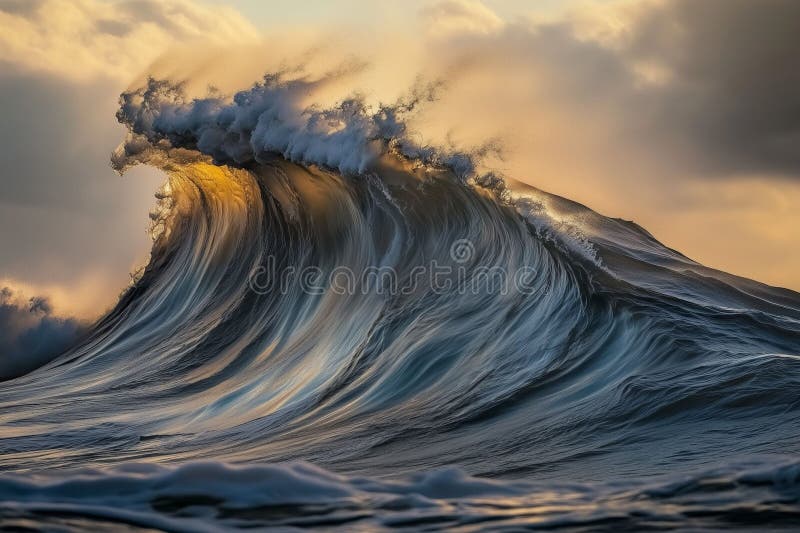 Dramatic Ocean Wave at Sunset Stock Photo - Image of power, light ...