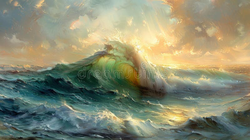 Dramatic Ocean Wave at Sunset - Generative Ai Stock Illustration ...