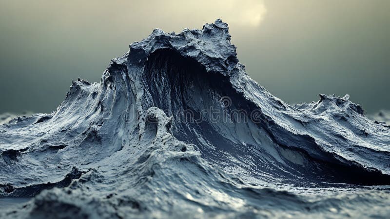 Dramatic Ocean Wave with Textured Surface, Gray Tones, Moody Sky Stock ...
