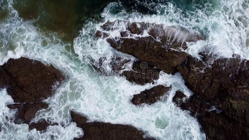 Dramatic Ocean Waves Breaking on Cliff Rocks Shot Top Down Drone Angle ...