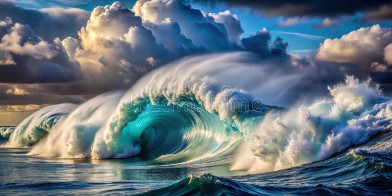 Dramatic Ocean Waves Crashing Under a Cloudy Sky. Generative AI Stock ...