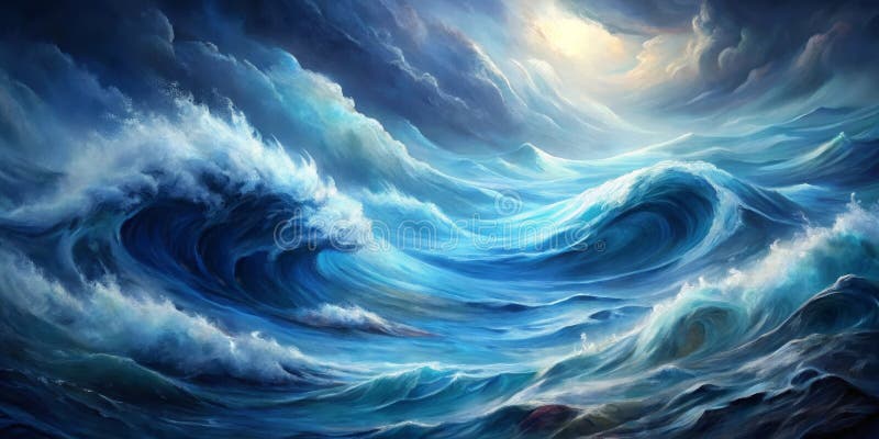Dramatic Ocean Waves Crashing Under a Stormy Sky. Generative AI Stock ...
