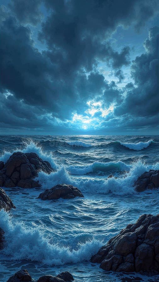 Dramatic Ocean Waves at Dusk with Dark Stormy Clouds Stock Image ...