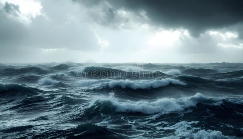 Dramatic Ocean Waves Storm Lightning Photography Print Stock ...