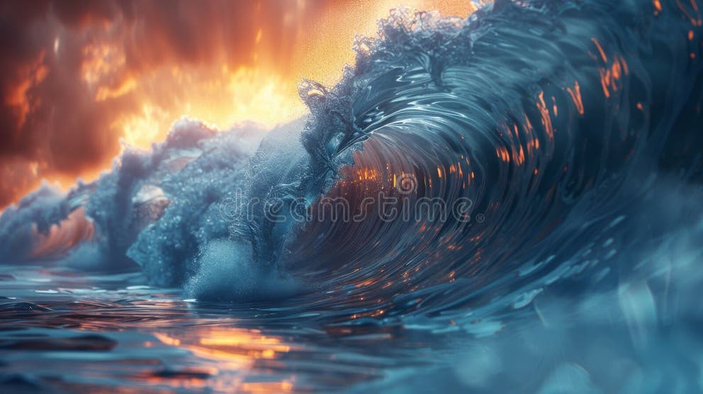 Dramatic Ocean Waves at Sunset with Vibrant Colors and Dynamic Motion ...
