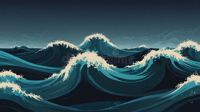 Dramatic Ocean Waves Under Dark Sky with White Foam, Digital Art ...