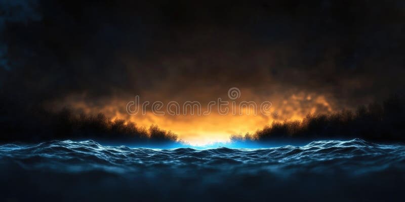 Dramatic Ocean Waves Under Fiery Sky at Sunset Stock Image - Image of ...
