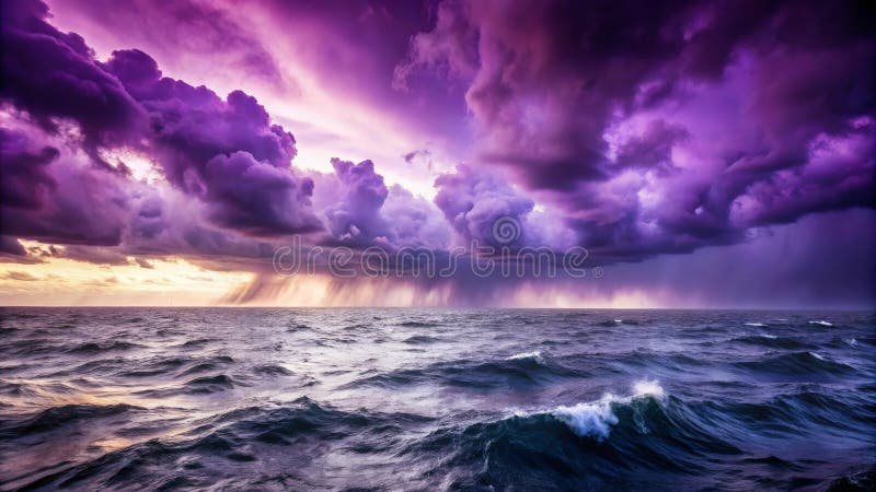 Dramatic Ocean Waves Under a Violet Storm Sky. Generative AI Stock ...