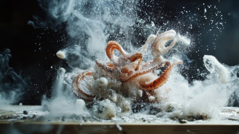 Dramatic Octopus Explosion in White Powder Stock Illustration ...