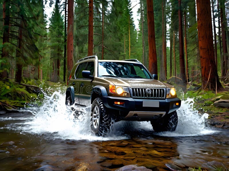 Dramatic Off-Road Drive Car Splash on a Forest Trail Ai Generative ...