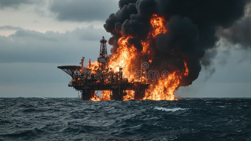 Dramatic Offshore Oil Rig Explosion during Storm at Sea Stock ...