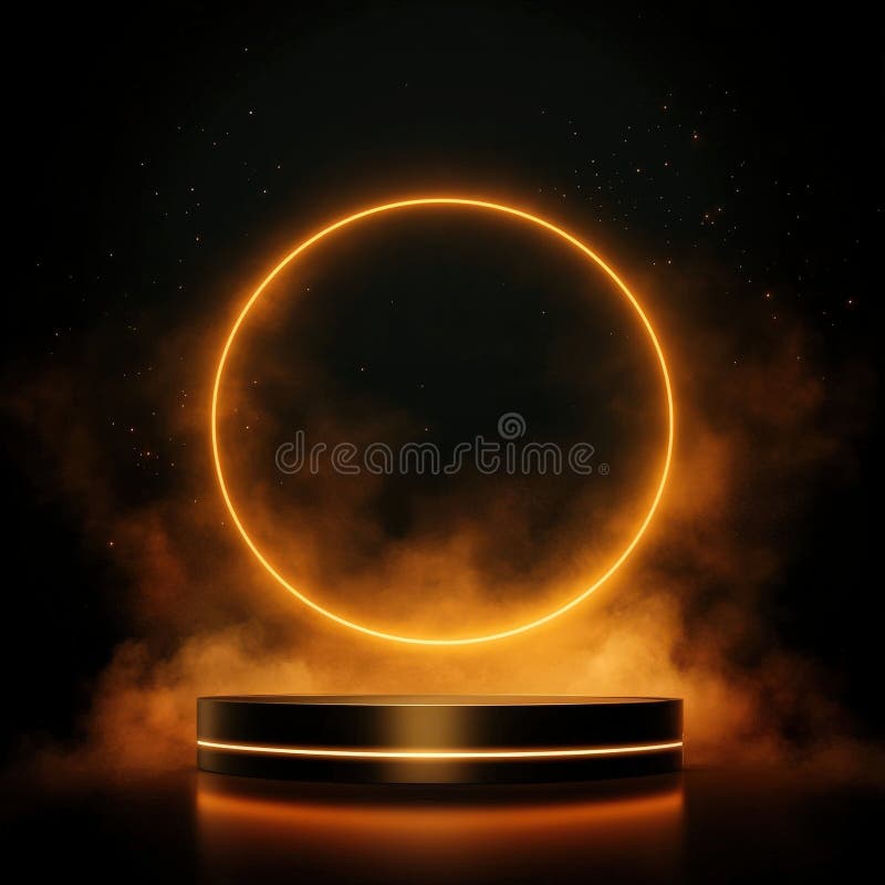 Dramatic Orange Neon Ring and Smoke Product Podium Stock Illustration ...