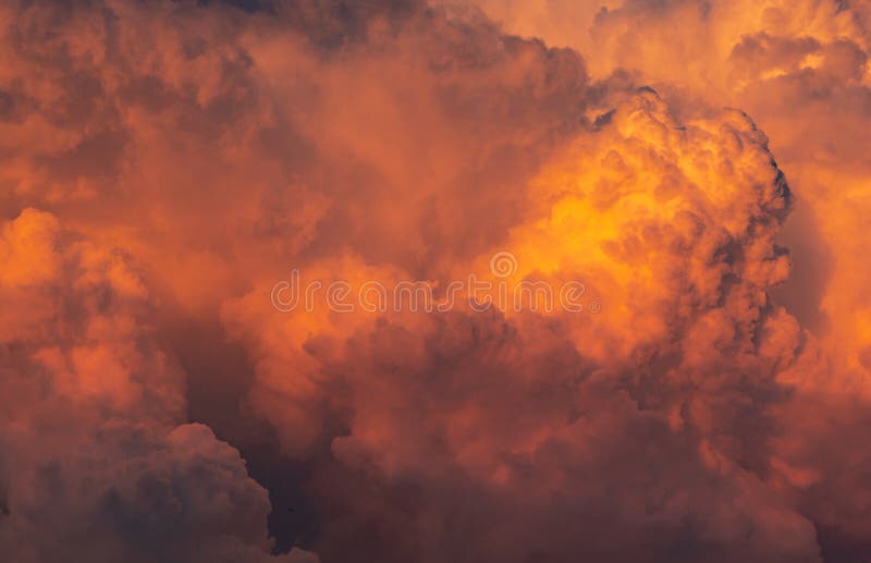 Dramatic Orange Sky and Clouds Abstract Background. Top View of Orange ...