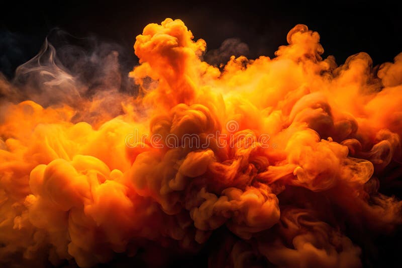 Dramatic Orange Smoke Effect Abstract Vapor Cloud on a Striking Black ...