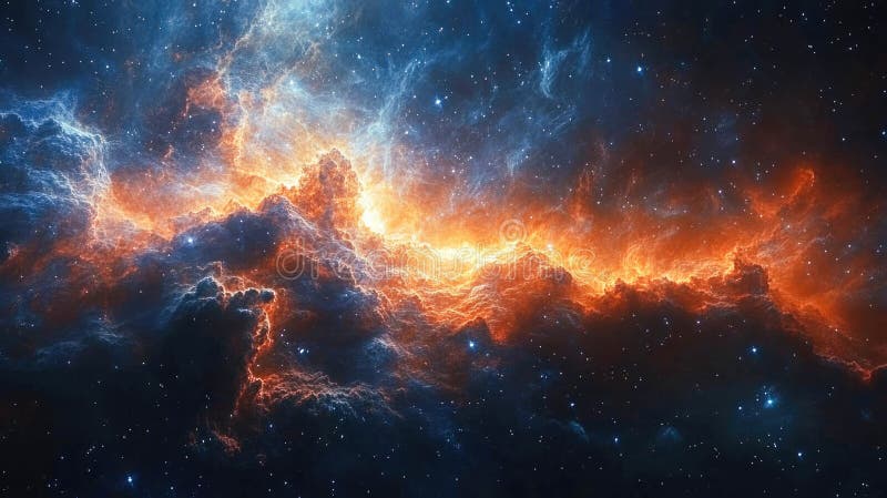 A Dramatic Outer Space Scene Featuring a Vibrant Orange and Blue Nebula ...