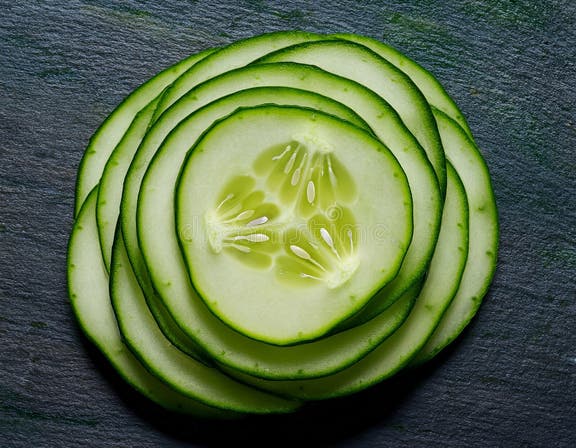 A Dramatic Overhead Shot of a Sliced Cucumber with Overlapping Pieces ...