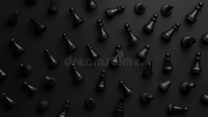 Dramatic Overhead View of Black Chess Pieces on Dark Background Stock ...
