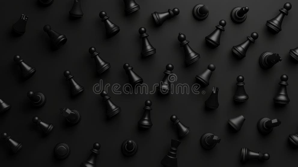 Dramatic Overhead View of Black Chess Pieces on Dark Background Stock ...