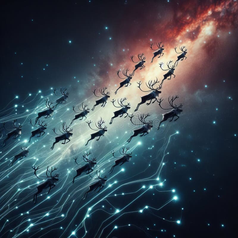 A Dramatic Overhead View of Reindeer Flying in a Perfectly Sync Stock ...