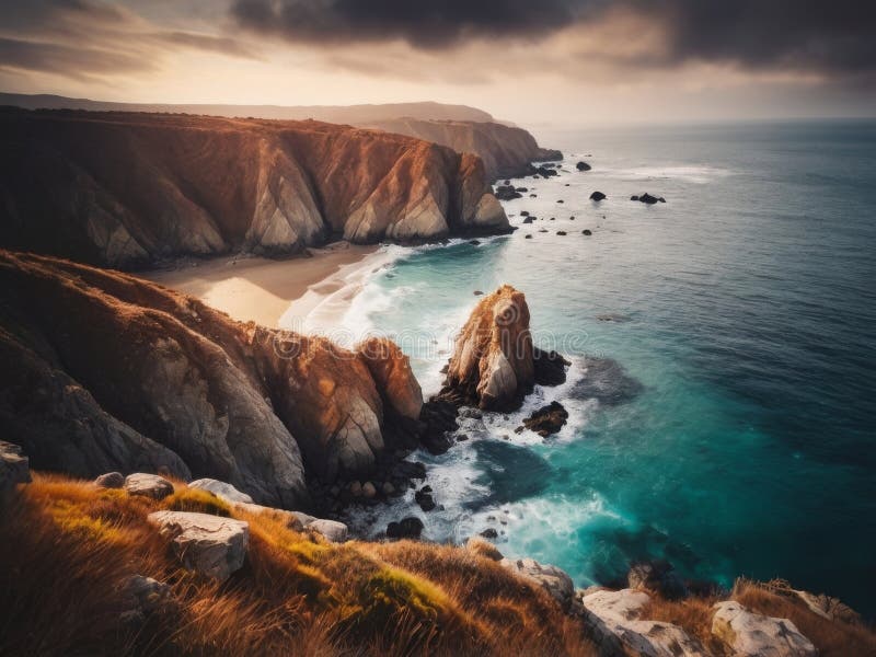 Dramatic Overhead View of Rugged Coastal Wilderness with Striking Rock ...