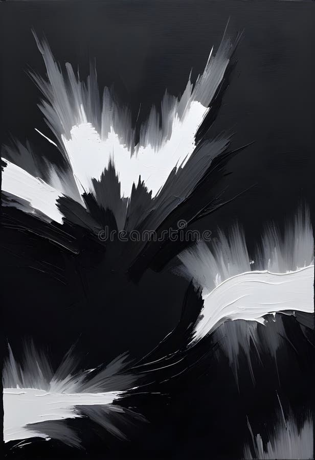 A Dramatic Painting with Bold White and Gray Brushstrokes on a Dark ...