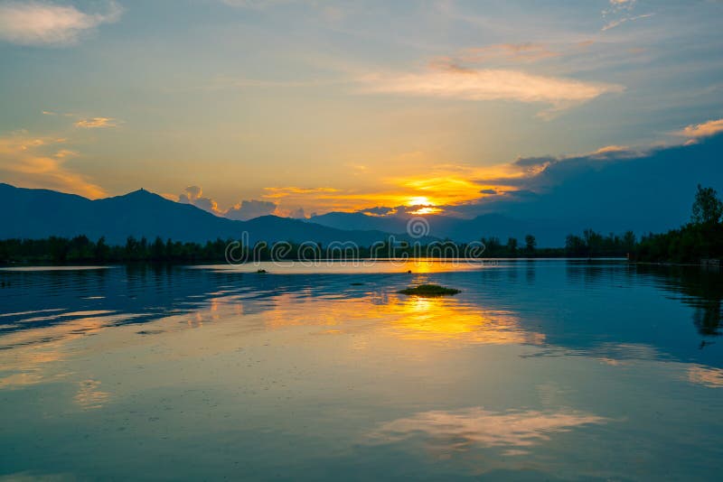 Dramatic Panorama Evening Sky and Clouds Over Mountain and Lake at ...