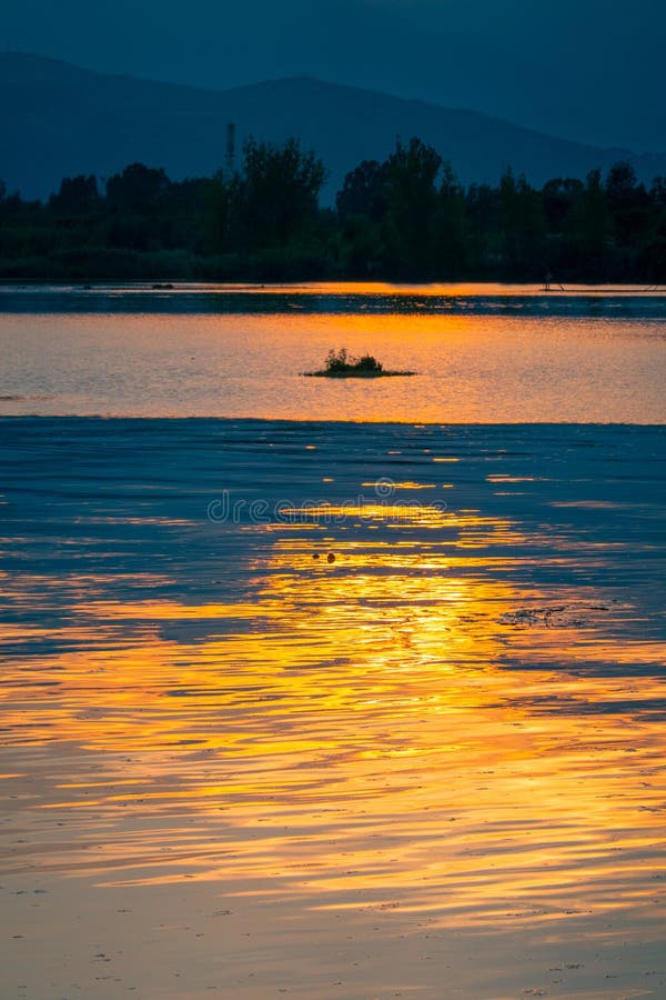 Dramatic Panorama Evening Sky and Clouds Over Mountain and Lake at ...