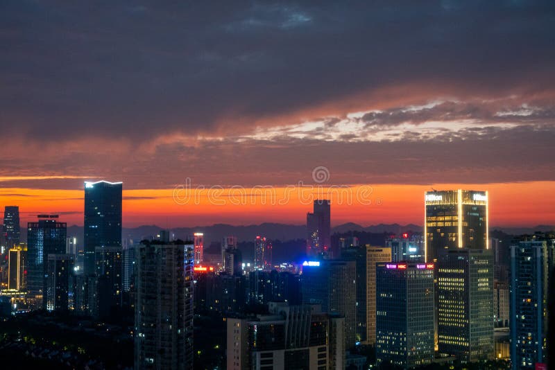 Dramatic Evening Sky at Sunset Over Chongqing City Stock Photo - Image ...