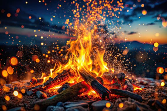 Dramatic Panoramic Fire Embers and Sparks Overlay a Stunning Black ...