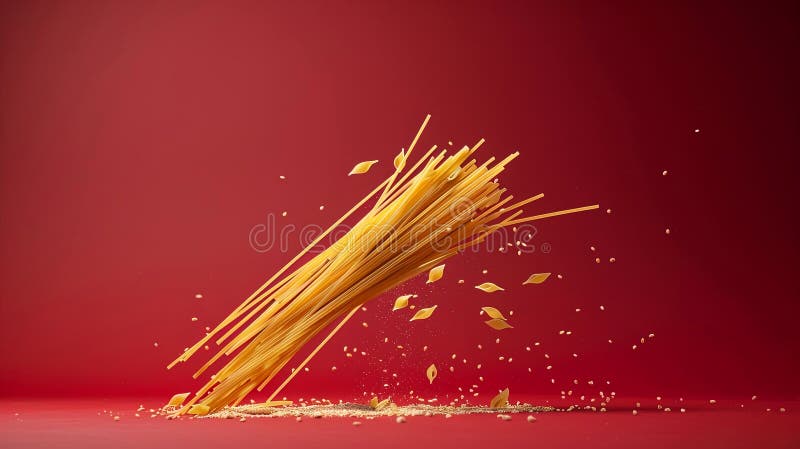 Dramatic Pasta Explosion Against a Bold Red Backdrop Captures Dynamic ...